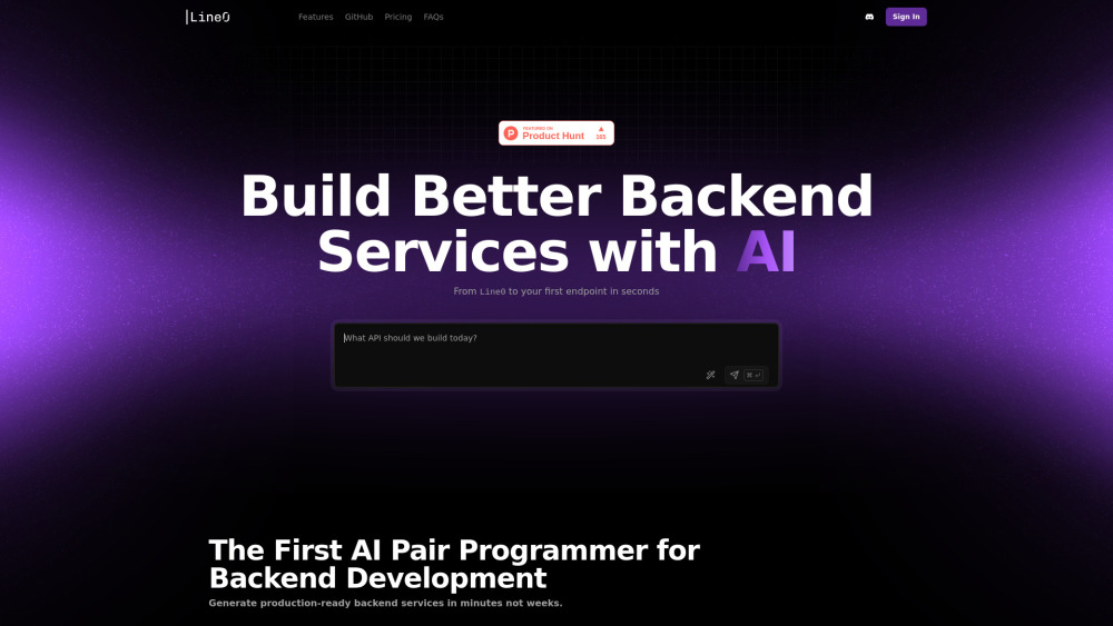 Line0 : AI pair programmer for backend development, building Express.js APIs. | tyy.AI Tools