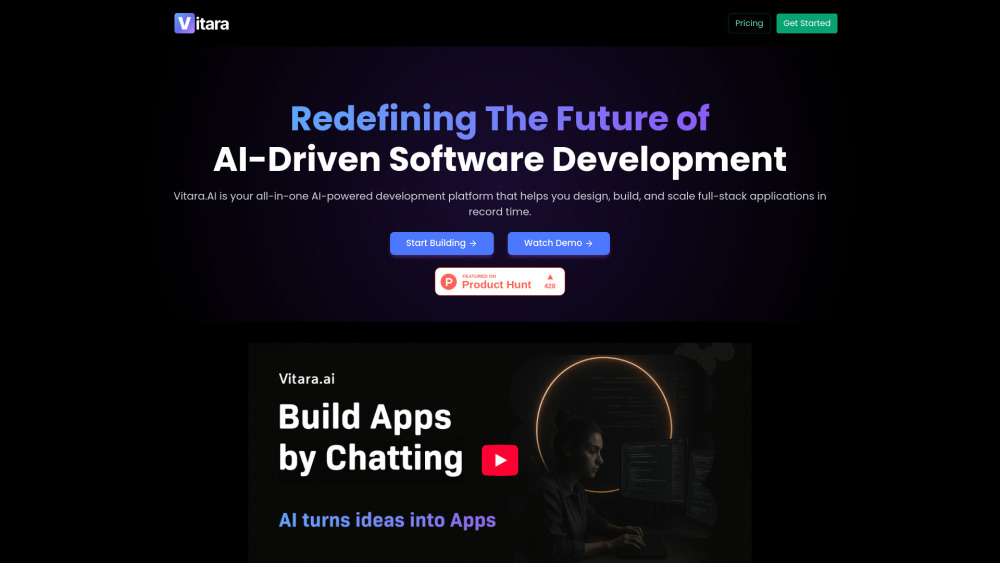 Vitara.ai : AI-powered platform for building full-stack apps with natural language. | tyy.AI Tools