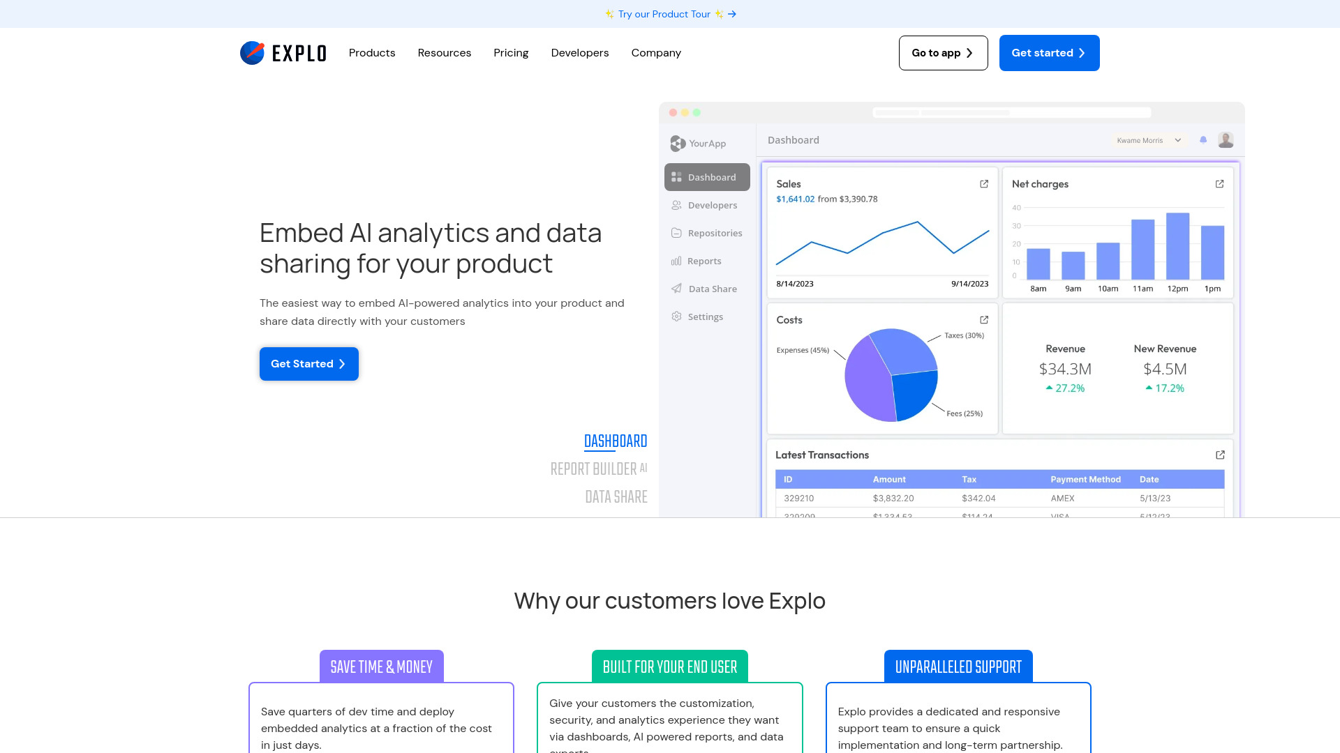 Explo - Embedded Analytics & AI Dashboard Platform | tyy.AI Tools