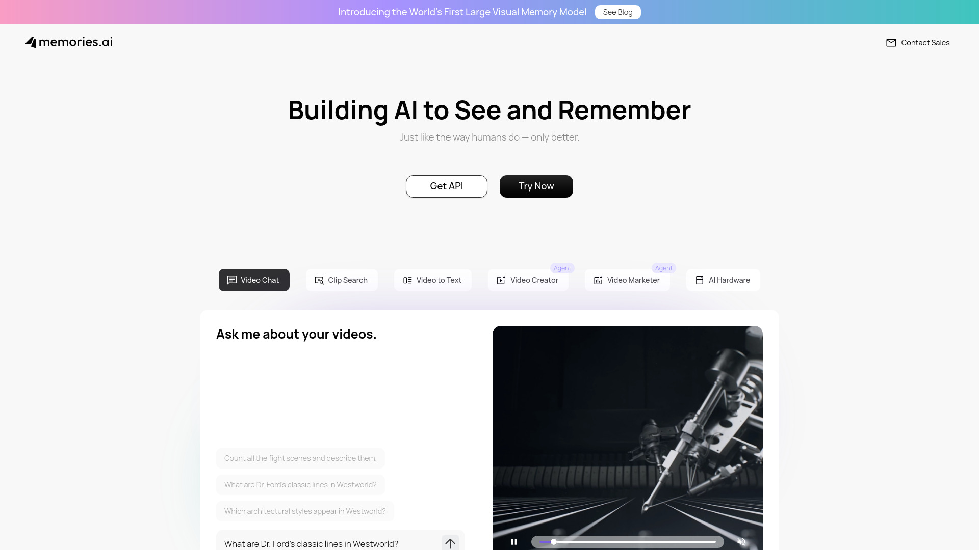 Memories.ai - AI Video Analysis & Memory Tool | tyy.AI Tools