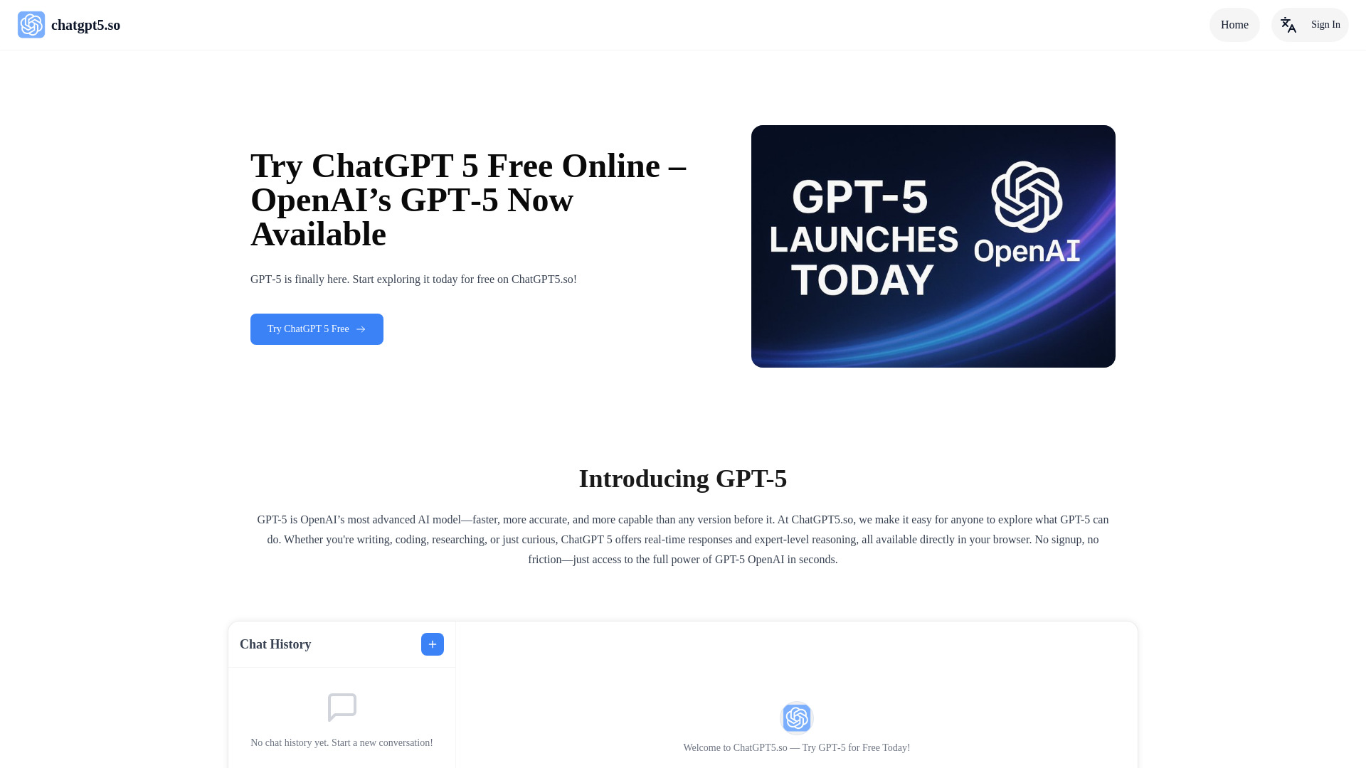 ChatGPT5.so - Free GPT-5 AI Tool Online No Login | tyy.AI Tools