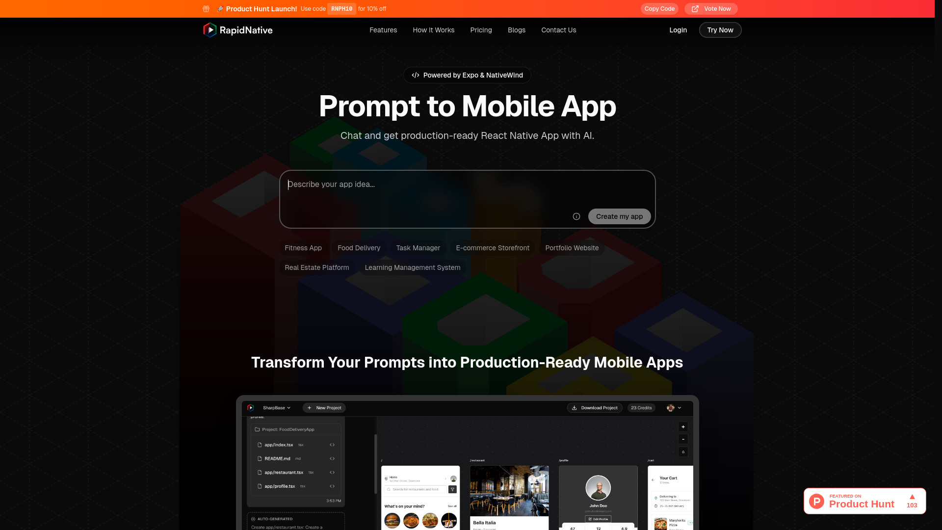 RapidNative - AI Prompt to React Native App Builder | tyy.AI Tools