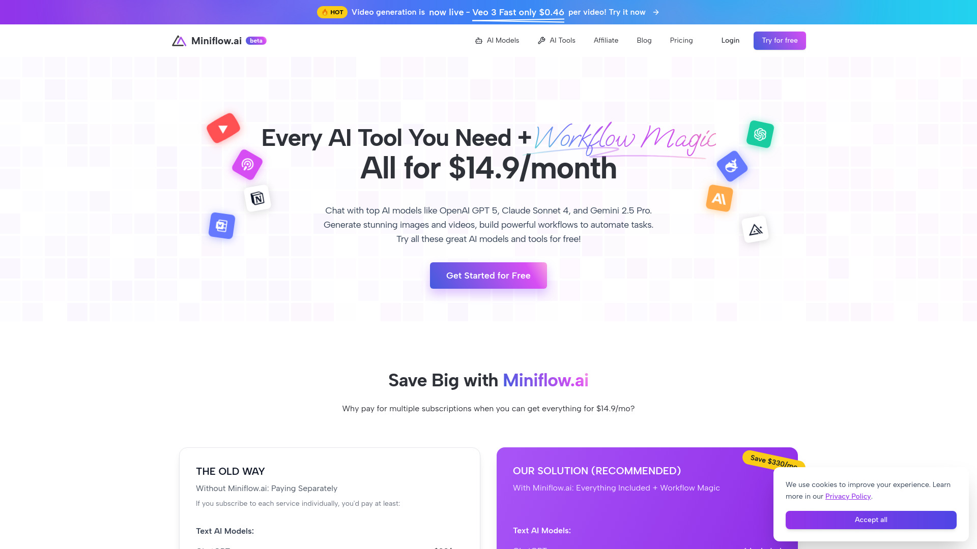Miniflow.ai - All-in-One AI Platform | 200+ Tools | tyy.AI Tools