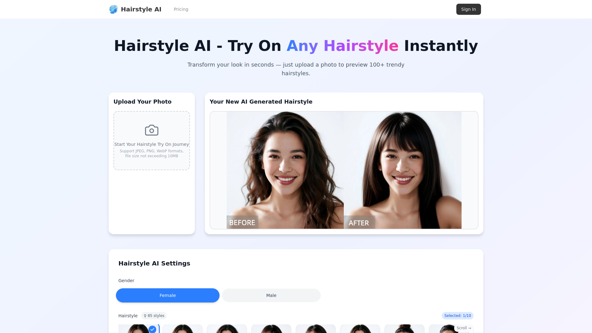 Hairstyle AI - Free Virtual Hair Try-On Tool | tyy.AI Tools